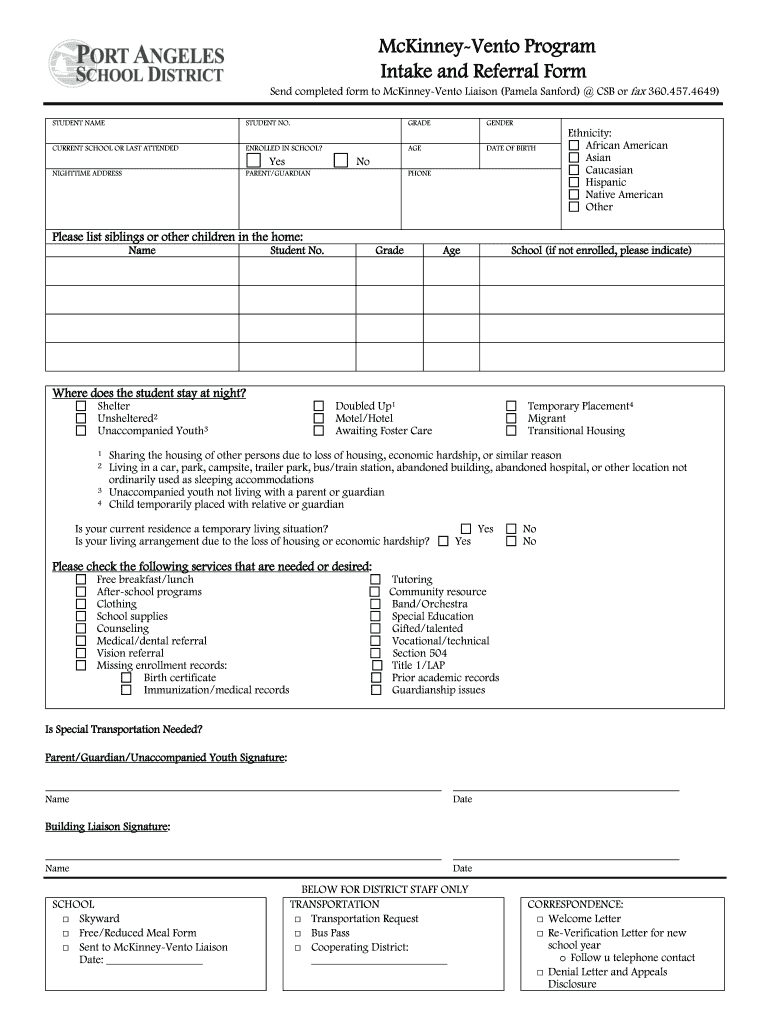 Fillable Online Send completed form to McKinney-Vento Liaison (Pamela ...