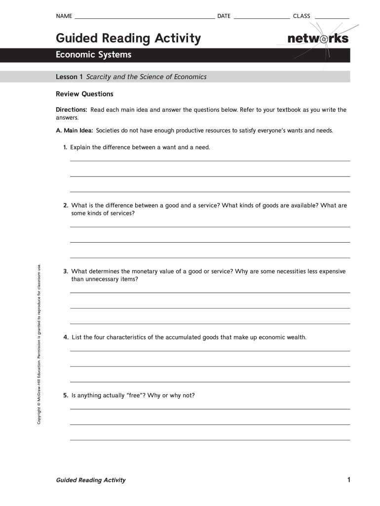 Fillable Online Guided Reading Activity Economic Systems Answer Key ...