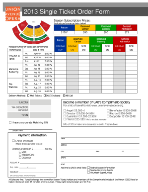 Fillable Online 2013 Single Ticket Order Form Fax Email Print - pdfFiller