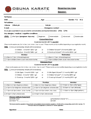 Fillable Online OSUNA KARATE REGISTRATION FORM 2017-18 Fax Email Print - pdfFiller
