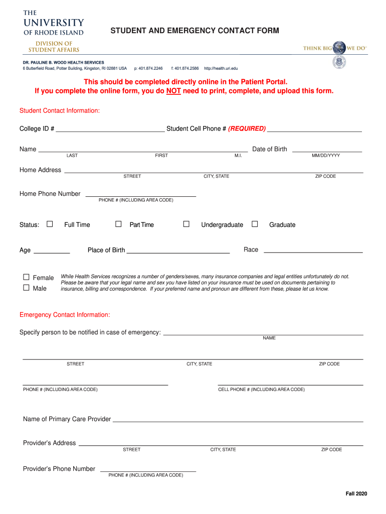 Fillable Online STUDENT AND EMERGENCY CONTACT FORM Fax Email Print ...
