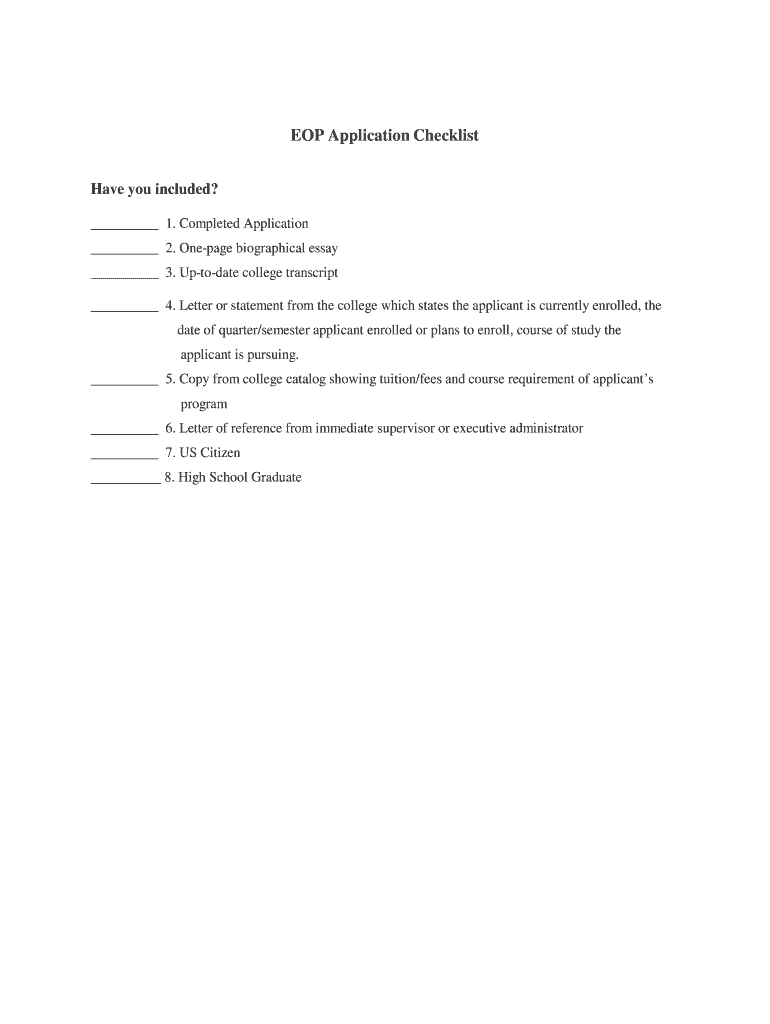 Fillable Online EOP Application Checklist - CCC-NCAEOP Fax Email Print ...