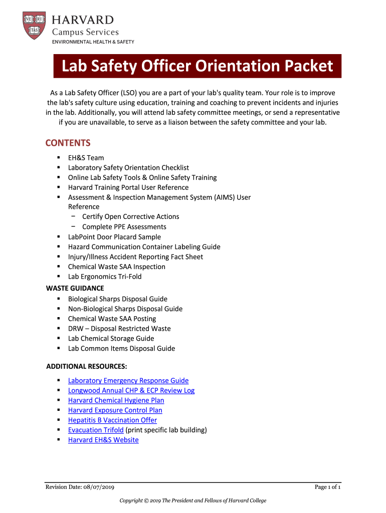 Fillable Online Roles and Responsibilities of a Lab/Area Safety Officer ...