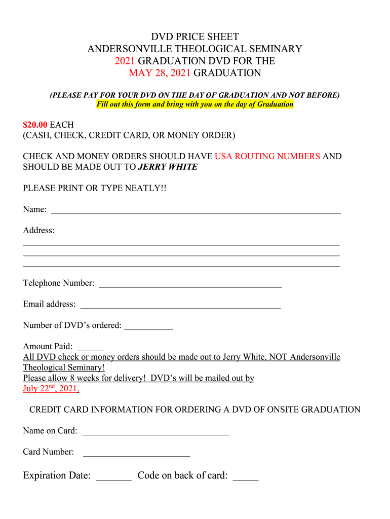 Fillable Online Graduation Regalia Order Form - Andersonville ...