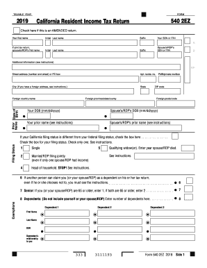Fillable Online 2019 Form 540 2EZ California Resident Income Tax Return ...