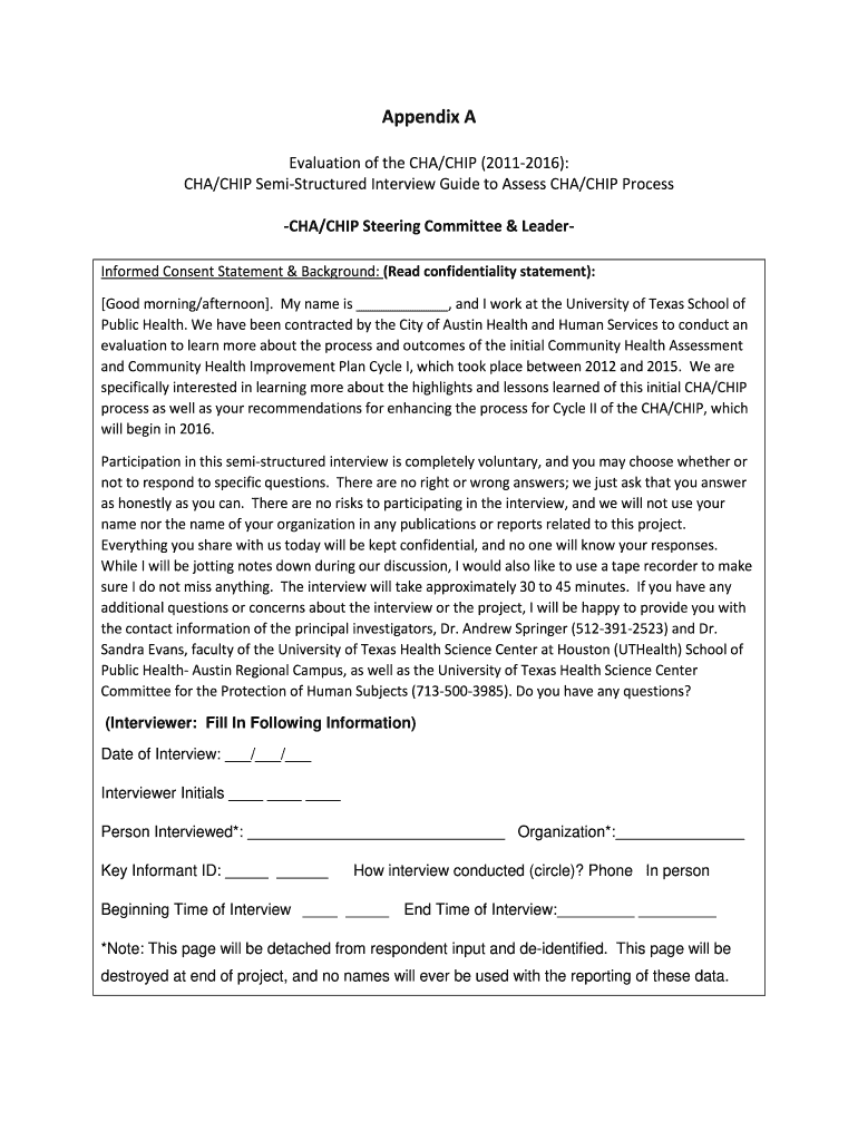 Fillable Online CHA/CHIP Semi-Structured Interview Guide to Assess CHA ...