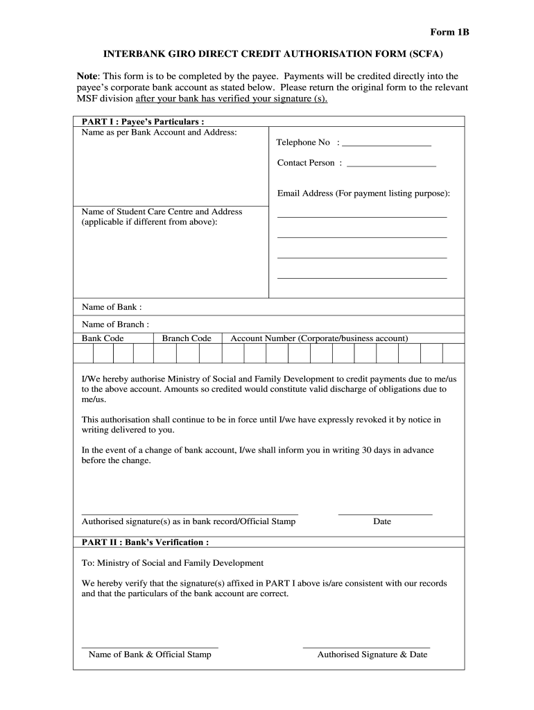Fillable Online INTERBANK GIRO DIRECT CREDIT AUTHORISATION FORM (SCFA ...