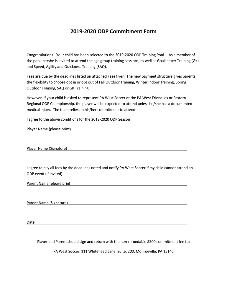 Fillable Online 2019-2020 ODP Commitment Form Fax Email Print - pdfFiller
