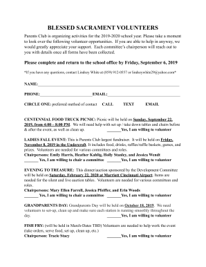 Fillable Online 2019-2020 BSS VOLUNTEER FORM Fax Email Print - pdfFiller