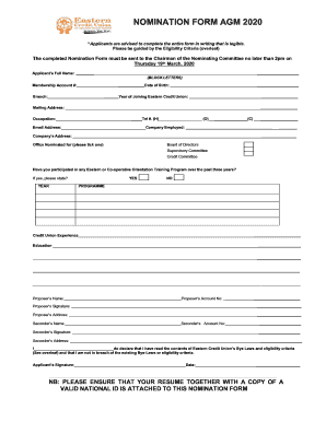 Fillable Online NOMINATION FORM AGM 2020 Fax Email Print - pdfFiller