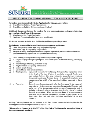 Fillable Online APPLICATION FOR ZONING APPROVAL FOR A SIGN CHECKLIST ...