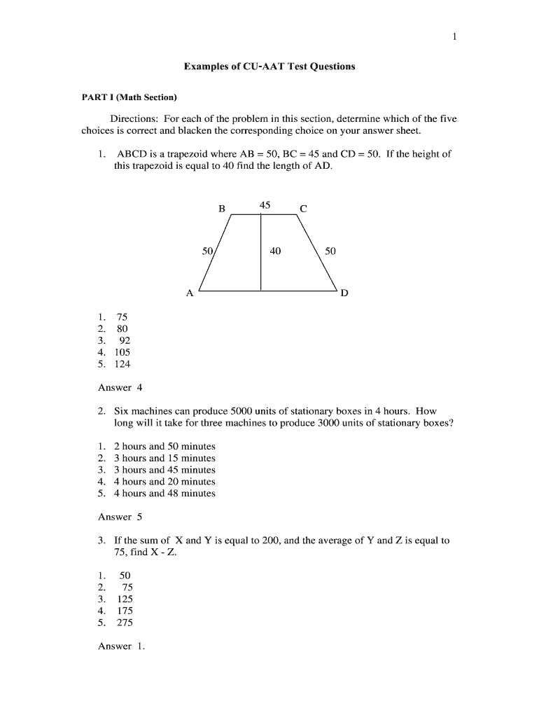Cu Aat Math Pdf - Fill Online, Printable, Fillable, Blank | pdfFiller