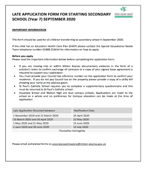 Fillable Online LATE APPLICATION FORM FOR STARTING SECONDARY SCHOOL ...