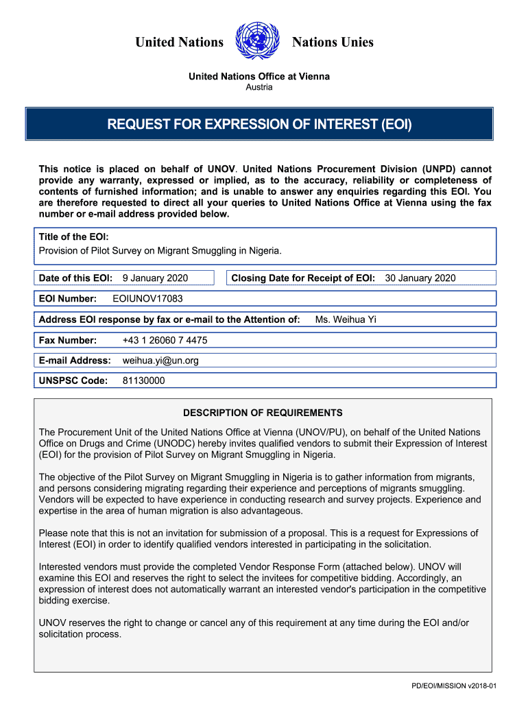Fillable Online Request For Expression Of Interest (Eoi): United ...