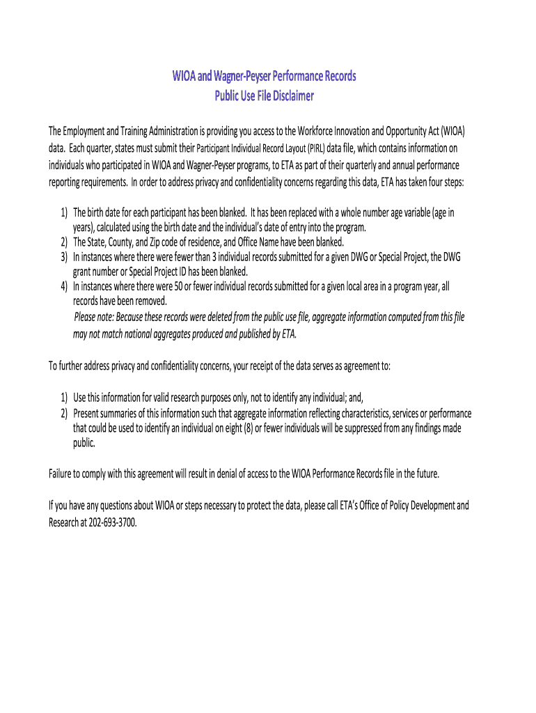 Fillable Online WIOA and Wagner-Peyser Performance Records Public Use ...