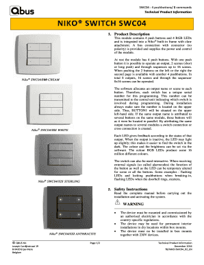 Fillable Online Technical Product Information NIKO SWITCH SWC04 Fax ...