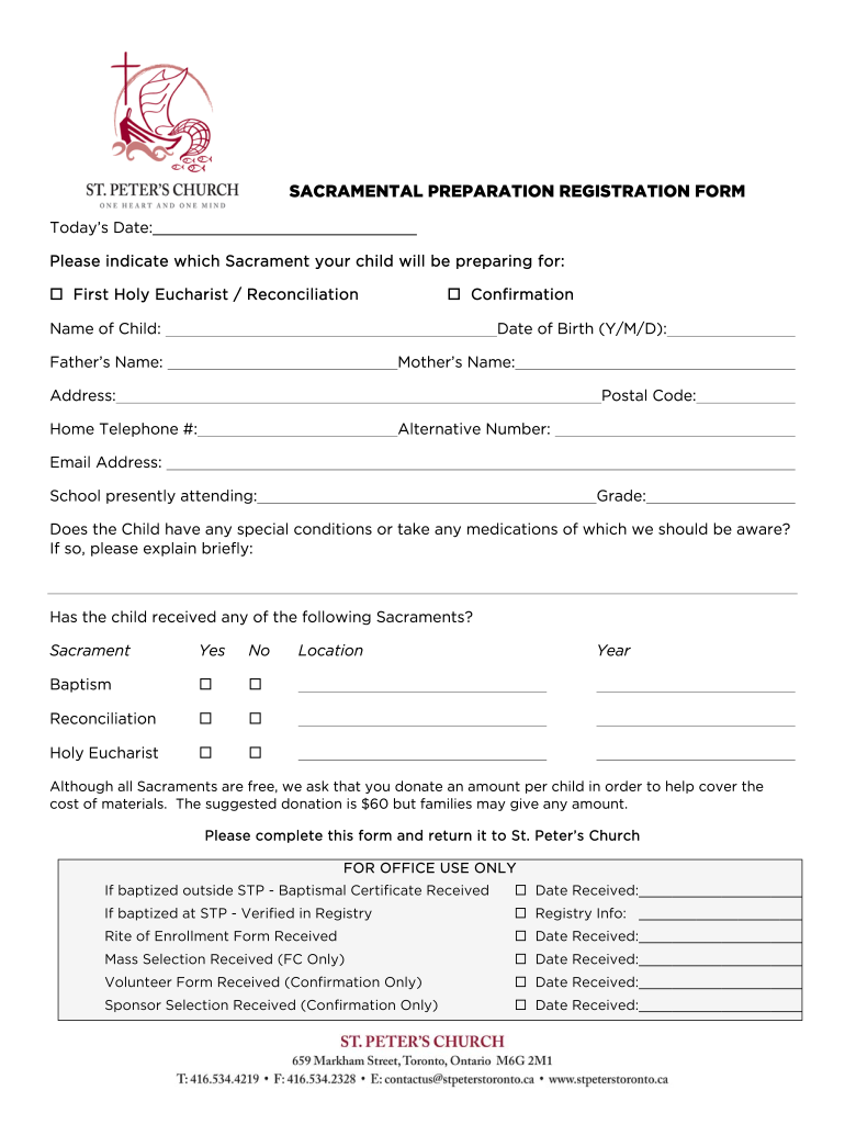 Fillable Online Family Catechesis Sacramental Preparation Registration ...