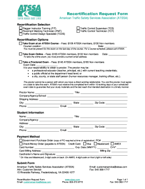 Fillable Online Recertification Request Form - ATSSA.com Fax Email ...