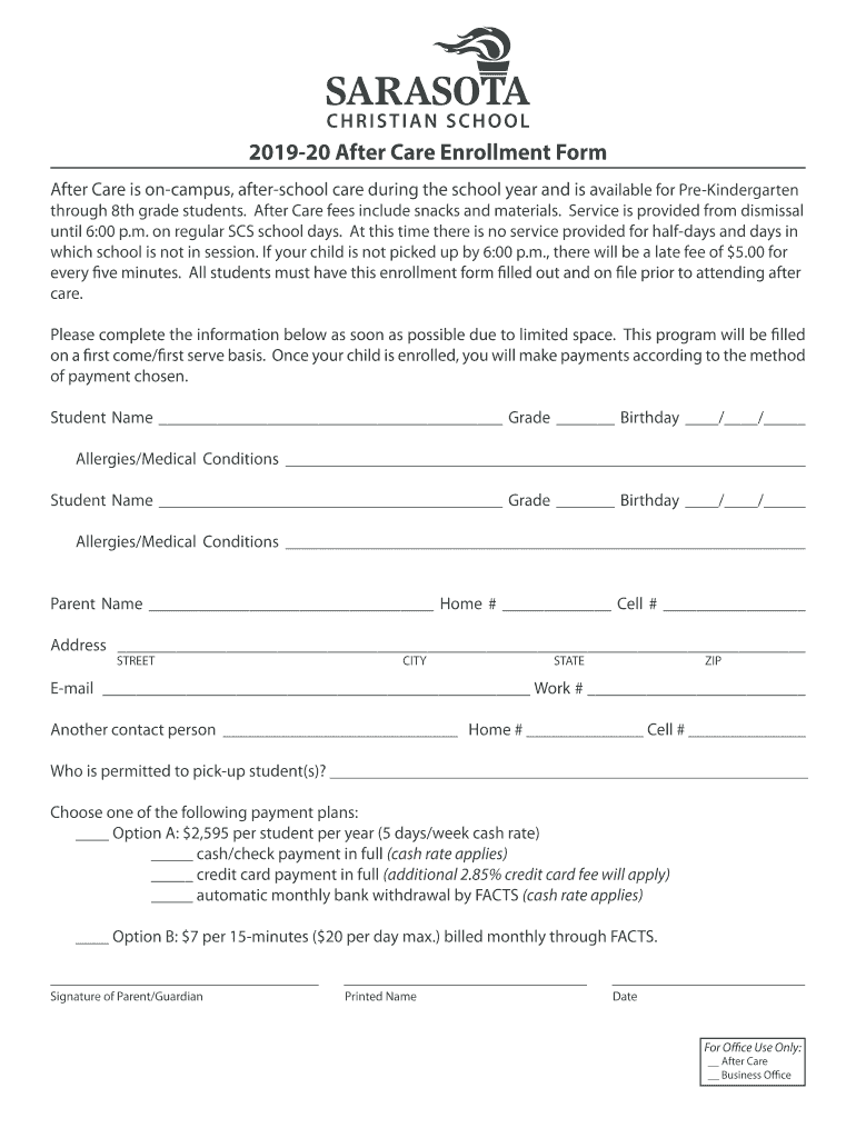 Fillable Online Before and Afterschool Care Registration Form Template ...