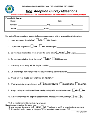 Fillable Online Dog Adoption Survey Questions Fax Email Print - pdfFiller