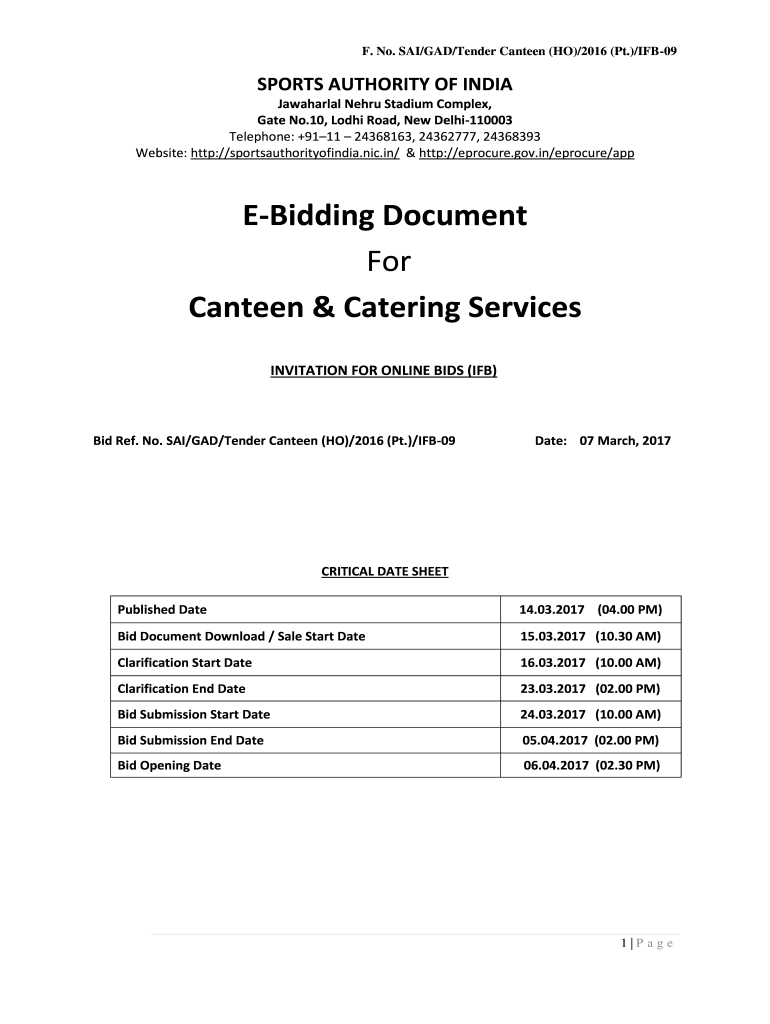 Fillable Online E-Bidding Document For Canteen & Catering Services Fax Email Print - pdfFiller