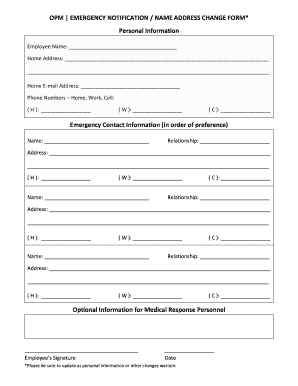 Fillable Online Emergency ContactName Address Change Form 07232015 Fax ...