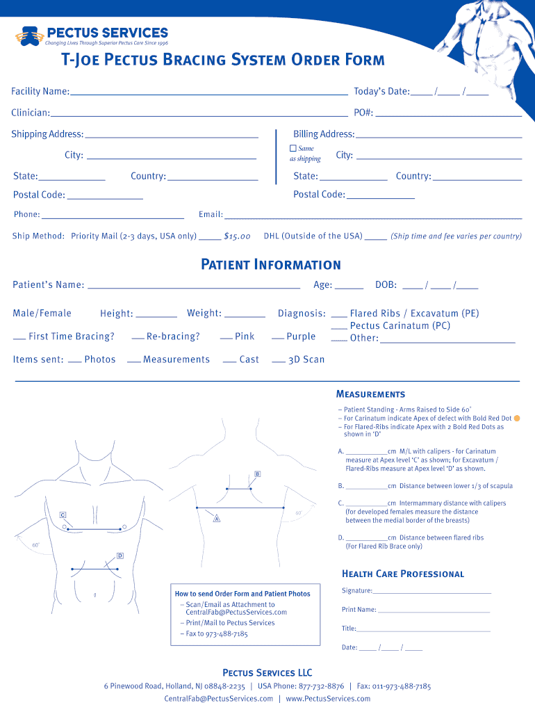 Fillable Online Pectus Services - T-Joe Pectus Brace for Carinatum and ...
