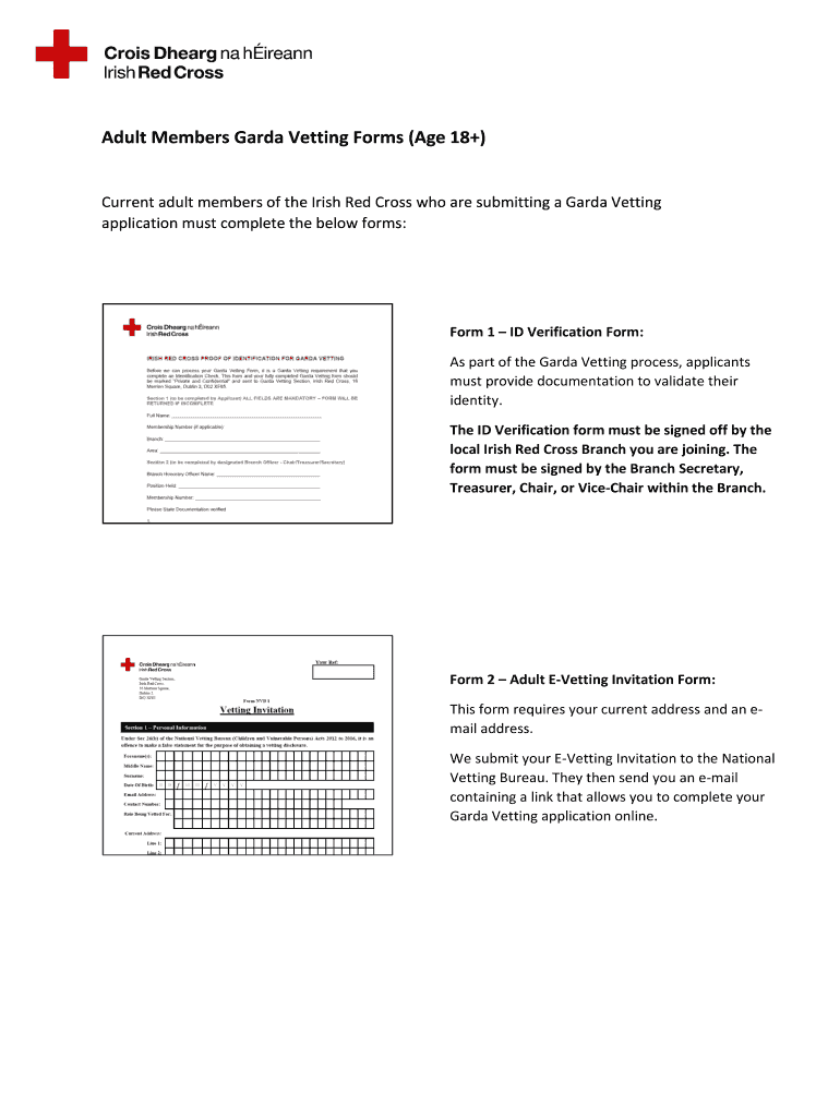 Fillable Online Adult Members Garda Vetting Forms (Age 18+) - Irish Red ...