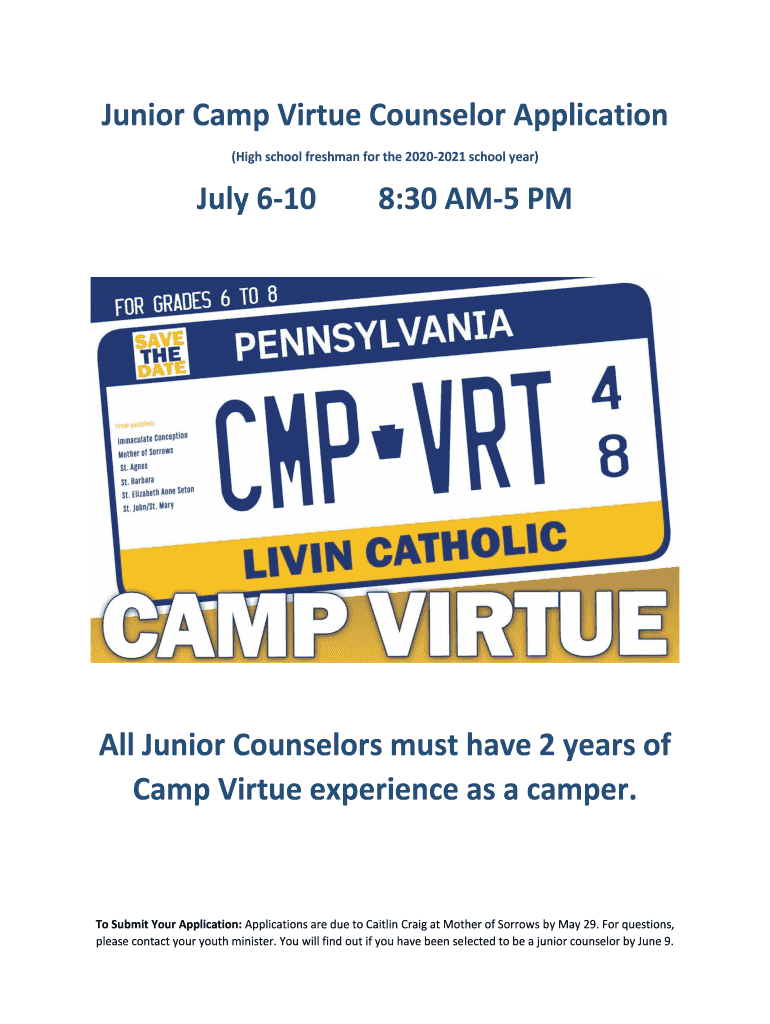 Fillable Online Junior Counselor Application - Mother of Sorrows Roman ... Fax Email Print ...