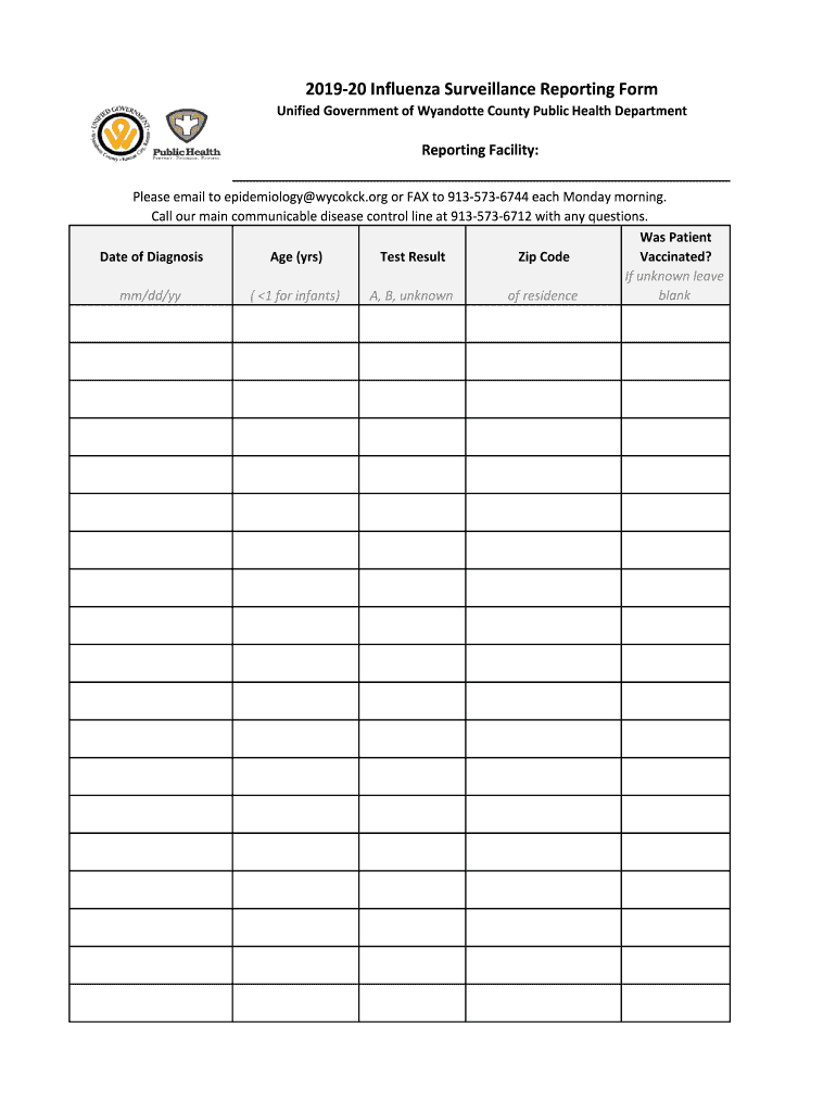Fillable Online 2019-20 Influenza Surveillance Reporting Form Fax Email ...