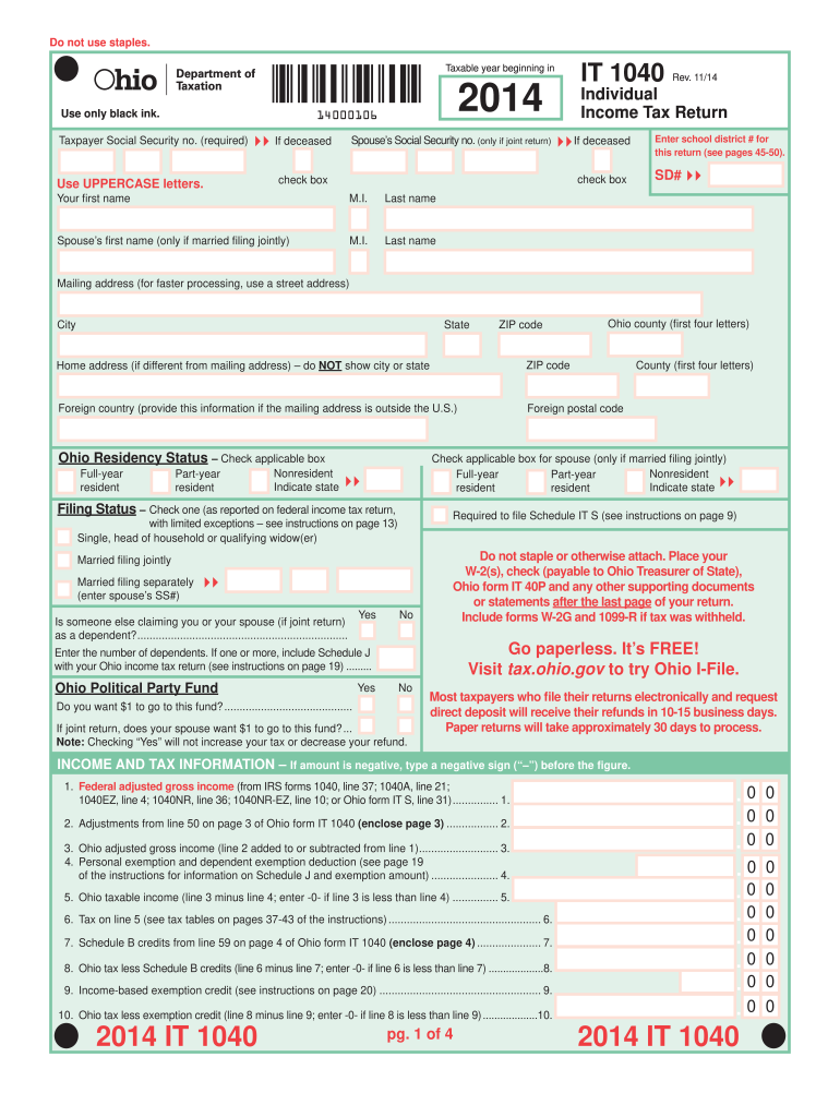 Fillable Online PITIT1040Draft2013FI092013.indd. Ohio Individual Income ...