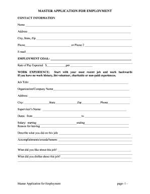 Fillable Online MASTER APPLICATION FOR EMPLOYMENT Fax Email Print ...