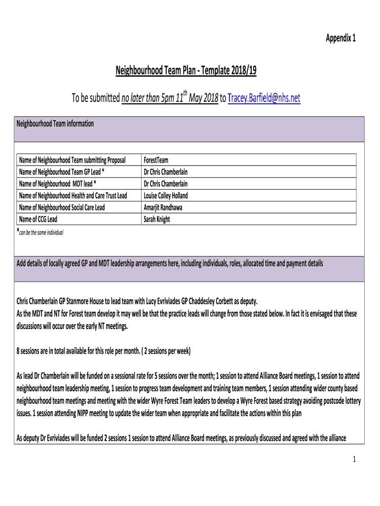 Fillable Online Neighbourhood Team Plan - Template 2018/19 To be ...