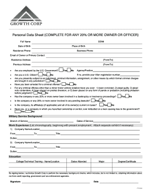 Fillable Online Get the Personal Data Sheet (COMPLETE FOR ANY 20% OR ...