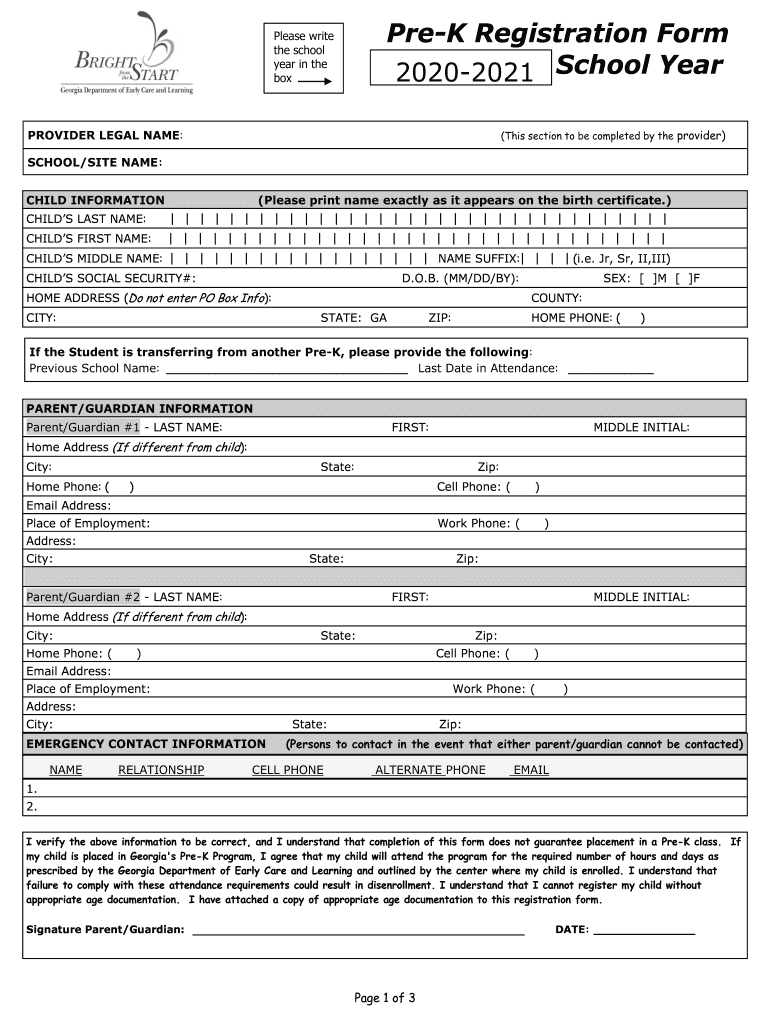 Fillable Online First Class Pre-K School Application Form ...