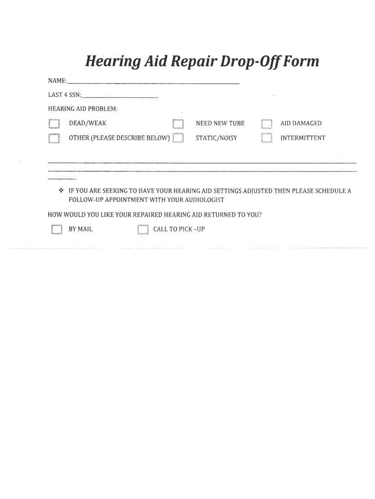 Fillable Online Hearing Aid Repair Drop-Off Form Fax Email Print ...