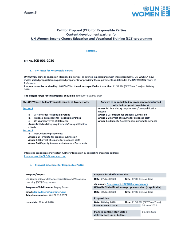 Fillable Online Call for Proposal Template for Resposible Party Fax ...