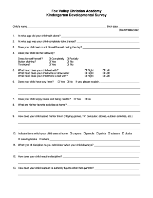 Fillable Online Kindergarten developmental survey Fax Email Print ...