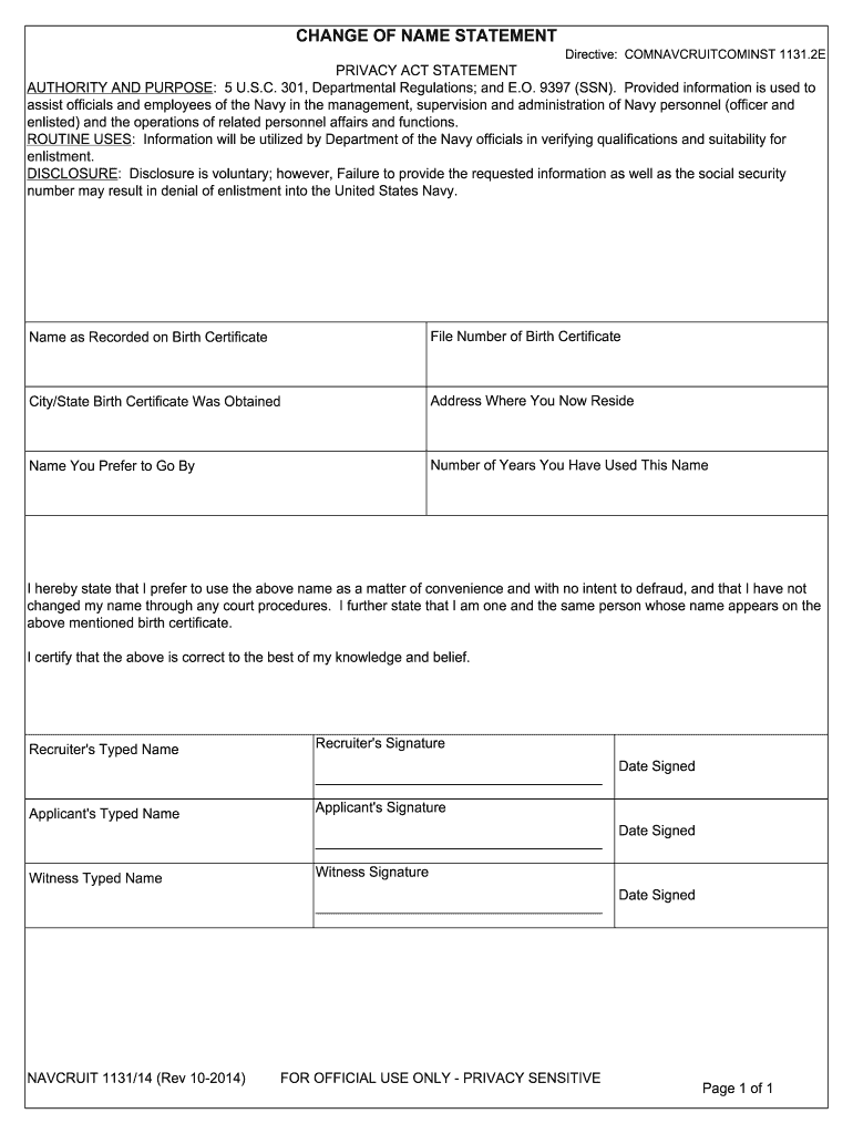 Fillable Online CHANGE OF NAME STATEMENT - Navy Officer Programs Fax ...