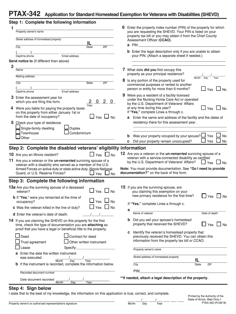 Fillable Online PTAX-342 Application for Disabled Veterans' Standard ...