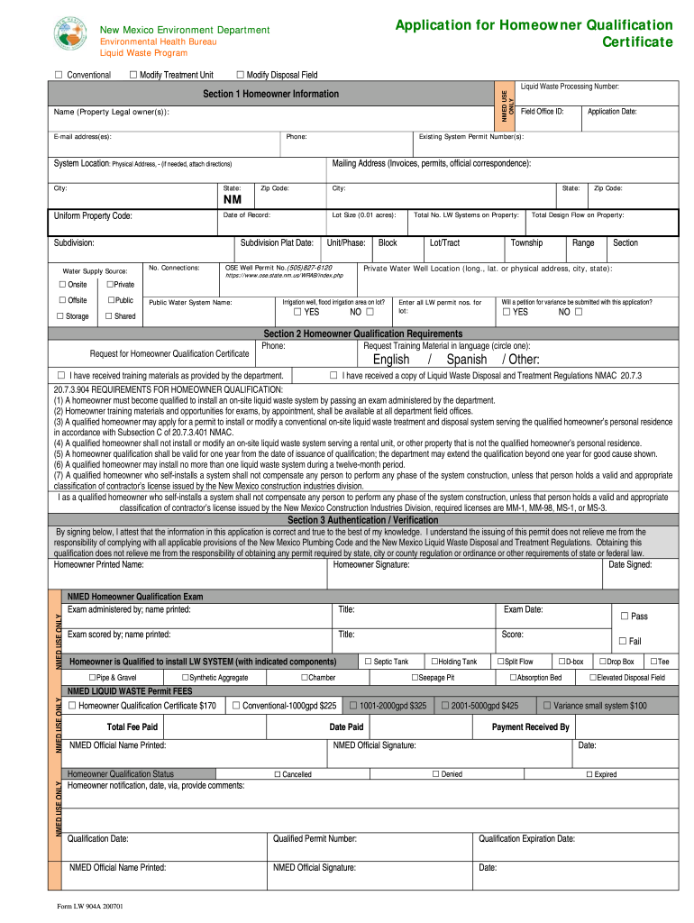 Fillable Online Application for Homeowner Qualification Certificate ...
