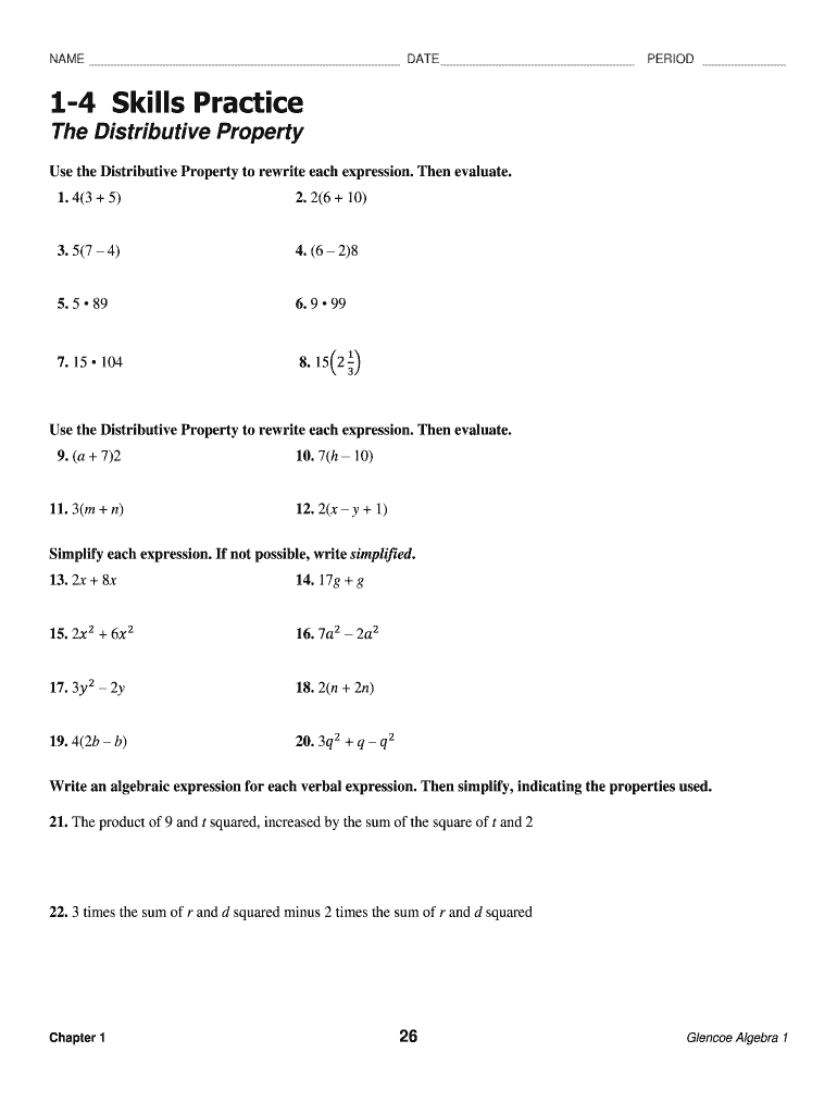 Fillable Online Use the Distributive Property to rewrite each ...