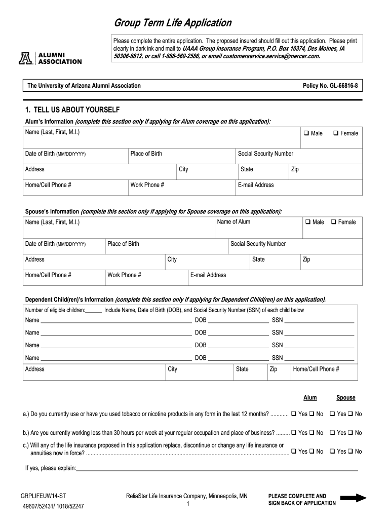 Fillable Online Form of Individual and Survivorship Life Insurance ...