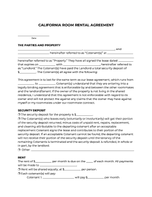 Fillable Online CALIFORNIA ROOM RENTAL AGREEMENT Fax Email Print ...