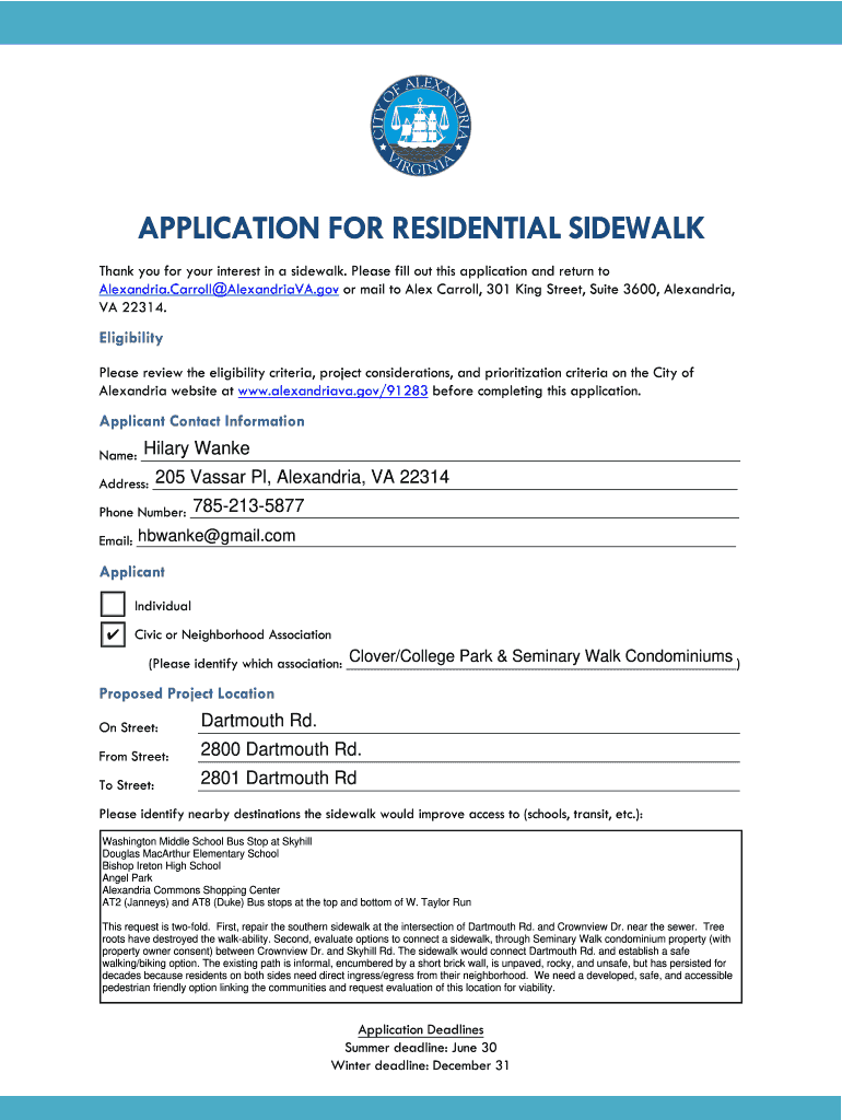 Fillable Online DartmouthRdApplication. Neighborhood sidewalk application for Dartmouth Rd. Fax ...