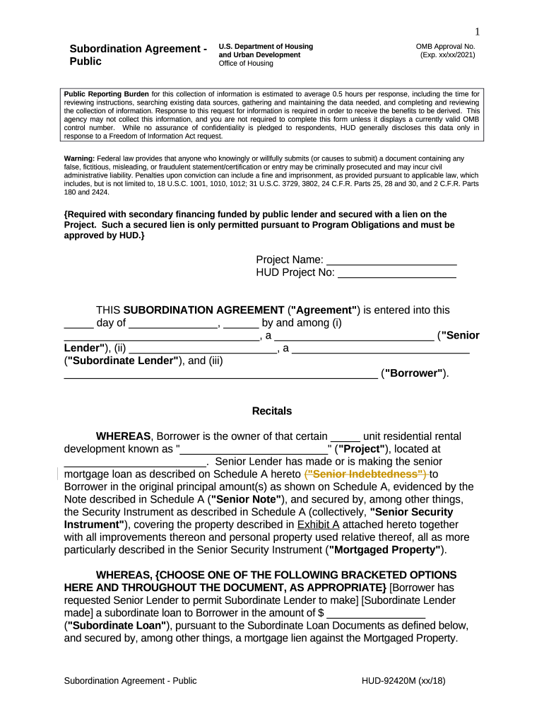 92420M - Subordination Agreement - Public - Redline - HUD Doc Template ...