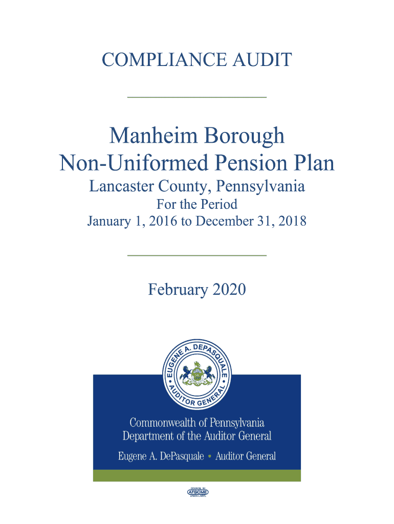 Fillable Online Manheim Borough Non-Uniformed Pension Plan - Lancaster ...