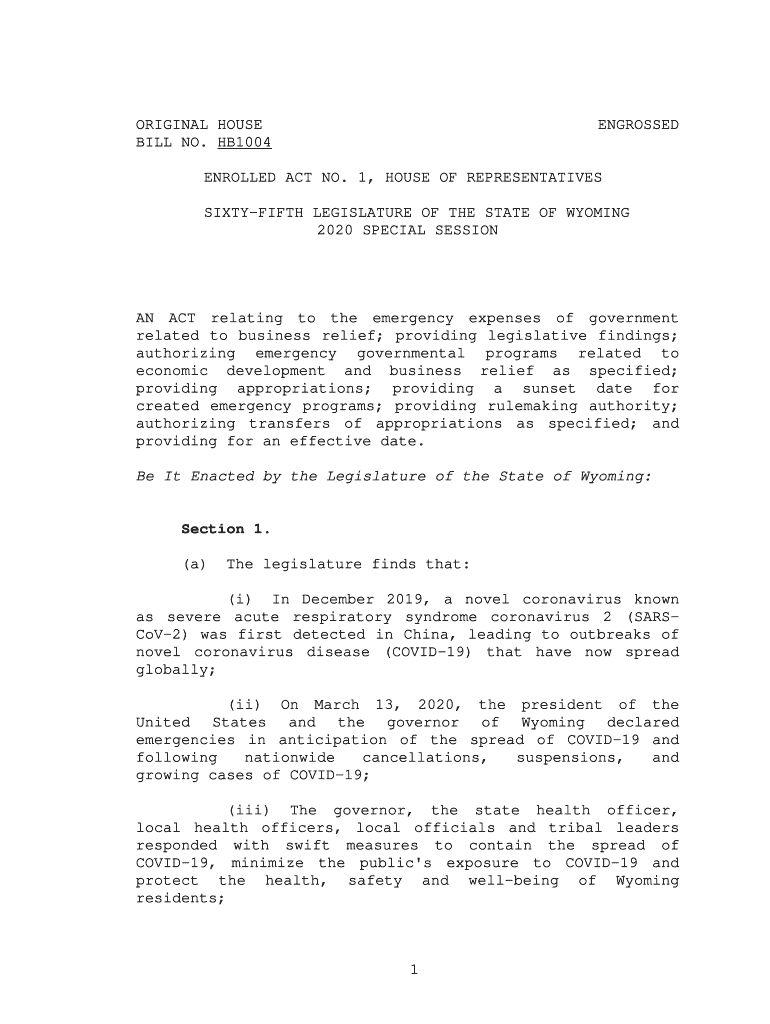 Fillable Online original house engrossed bill no. hb1004 enrolled act ...