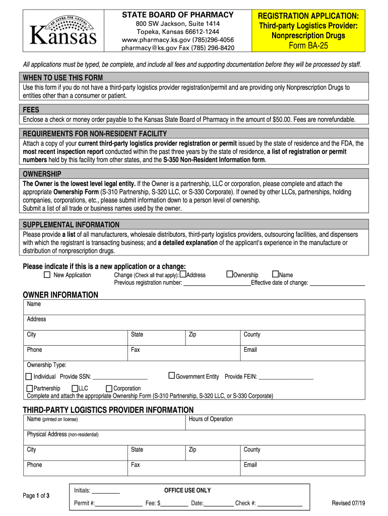 Fillable Online Form BA-25 - Kansas Board of Pharmacy Fax Email Print ...