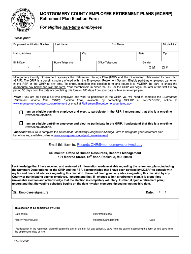 Fillable Online RSP Part-time Employee Retirement Plan Election Form ...